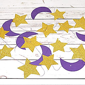 Purple Gold Birthday Party Decorations/Graduation 2023/Purple Gold 2pcs Moon and Star Garlands 1st Birthday Garland Love You to The Moon and Back Purple Gold Moon Star Baby Shower Decorations