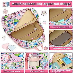 BTOOP Girls School Backpack Set Floral Schoolbag Laptop Bookbag Insulated Lunch Tote Bag Purse Teens Kids