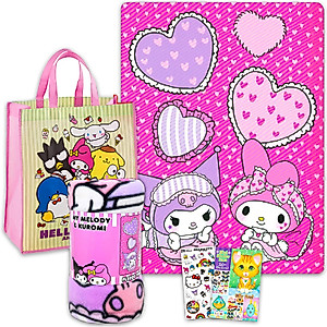 Hello Kitty Fleece Blanket Sleepover Set for Girls - Bundle with 45x60 Inch My Melody Throw Blanket, Hello Kitty and Friends Bag, Stickers and More | Hello Kitty Overnight Pack