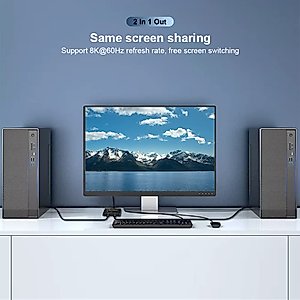 ConnBull USB-C Switch 2 in 1 Output Upgrade Version Supports 4K@120Hz 8K@30Hz Video / 10Gbps Data Transfer Compatible with Thunderbolt Device, Black