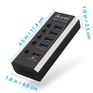 ikuai 5 Ports USB Hub with 4 USB Data Ports & 1 Fast Charging Port(12V/2A Power Adapter)+7 Ports USB Hub Aluminum with 4 USB Data Ports & 3 Fast Charging Port(12V/3A Power Adapter)