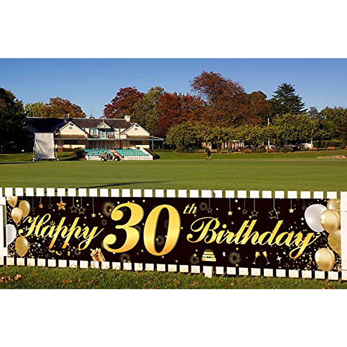 Happy 30th Birthday Banner,Birthday Party Sign Backdrop Banner For Men Women Cheer to 30 Years,Durable Black&Gold Glitter Birthday Sign Yard Sign For 30th Birthday Party Decoration Supplies(30 Black)