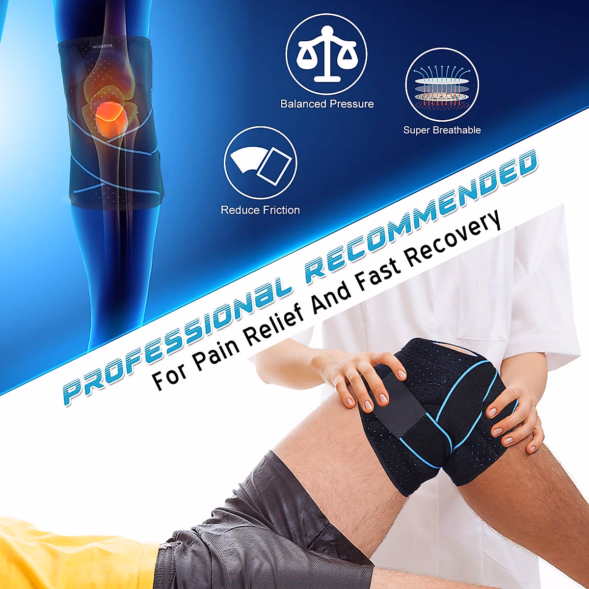 Knee Brace with Side Stabilizers-Patella Knee Brace for Meniscus Tear, Arthritis, Knee Pain-Neoprene Knee Support Wrap for Sports, Weightlifting, Workout, Fitness, Running-Men or Women-Medium
