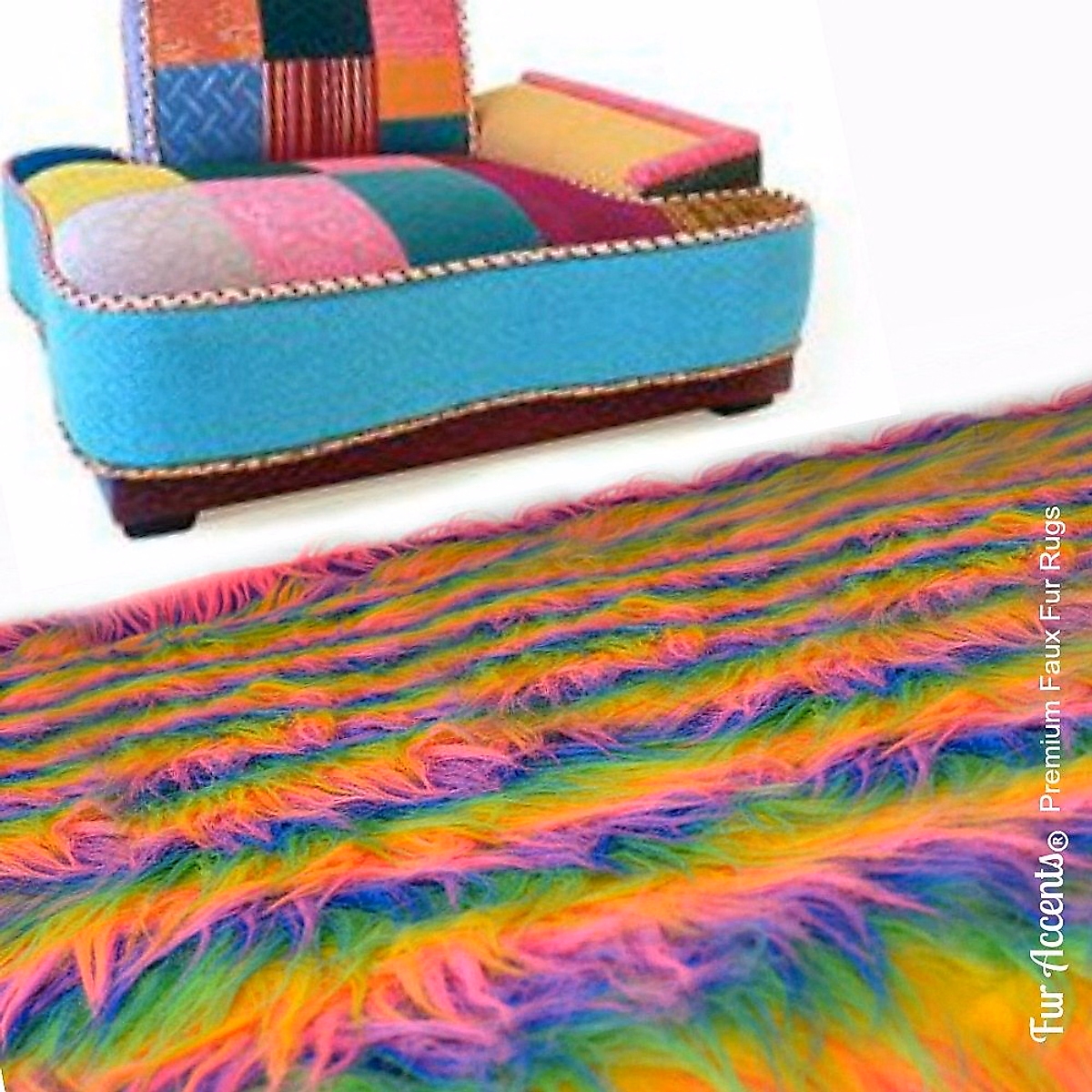 Fur Accents Shag Area Rug - Thick Long Hair Rainbow Shag Luxury Fur Carpet - Soft Faux Fur Sheepskin - Rectangle Accent Rug (5'x6')