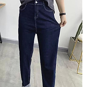 Maiyifu-GJ Women's High Waist Stretch Ankle Jeans Casual Pull-on Baggy Denim Pants Boyfriend Washed Slim Fit Jean Trouser (Dark Blue,Large)
