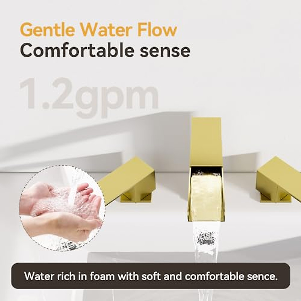 Phiestina 3 Hole 8 Inch Widespread Polished Gold Waterfall Bathroom Faucet with Metal Pop UP Drain and CUPC Water Supply Lines, NS-WF02-1-BG