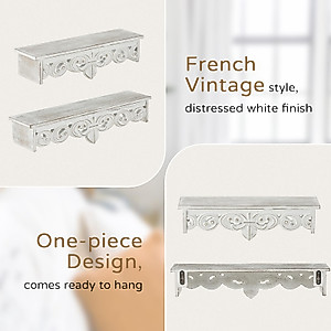 Walasis White Wall Shelves French Country Decor - Decorative Floating Shelf Antique Wood Wall Decor Farmhouse Rustic Hanging Shelves for Living Room Bedroom