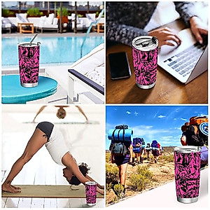 Black and Pink Print Stainless Steel cup for men with Straw Lid travel mug with lid for café safe insulated tumbler 20 OZ