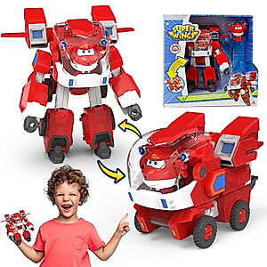 Super Wings Toys, 7 Inch Jett's Super Mecha Transforming Robot, Transforming from Toy Plane to Robot just 14 Steps, Action Figures Toy for Kids Ages 3 and Up, Gifts for Boys and Girls