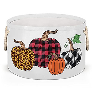 St.patrick 's Day Pumpkins Large Round Baskets for Storage Laundry Baskets with Handles Blanket Storage Basket for Bathroom Shelves Bins for Organizing Nursery Hamper Girl Boy