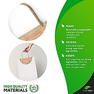 PUREVACY Paper Shopping Bags with Handles 8 x 4.75 x 10.5 Inch, Pack of 25 Gray Kraft Paper Bags with Handles, Paper Gift Bags with Handles, Reusable Party Favor Bags for Small Business and Shopping