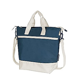 CleverMade Reusable Lunch Bag Cooler - Insulated Beach-Tote for Men & Women - Great for Meal Prep, Travel, Grocery Shopping - 12 Can Capacity with Shoulder Strap, Navy/Cream