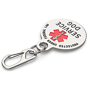 K9King Service Dog Tag Double Sided Federal Protection with Red Medical Alert Symbol Pet ID Tags 1.25 inch. Easily Attach to Collar Harness Vest Dog Service Tag