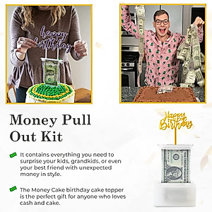 The Money Cake - Money Cake Pull Out Kit Includes 1 Money Box 2 Plastic Roll 40 Transparent Bag Connected Pocket Each, and 2 Surprise Cake Toppers for Birthday and Graduation Parties