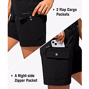 SANTINY Women's Hiking Cargo Shorts with 7 Pockets Lightweight Quick Dry 7 Inch Long Golf Shorts for Women Casual Summer (Black_L)
