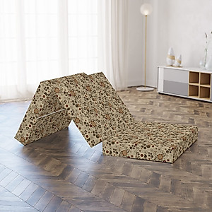 Ambesonne Grunge Foldable Mattress, Swirls Curves and Dots, 74.8" x 35.4", Tan Redwood Pale Brown