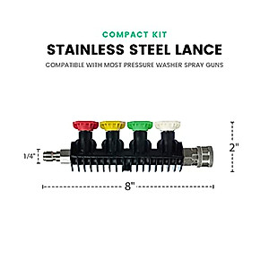 Gold Label Detailing Mini Grip Quick Connect Stainless Steel Lance with Nozzle Holder and 4 Pressure Washer Nozzles - Great for Car Washing, Patio Cleaning, Exterior Washing!