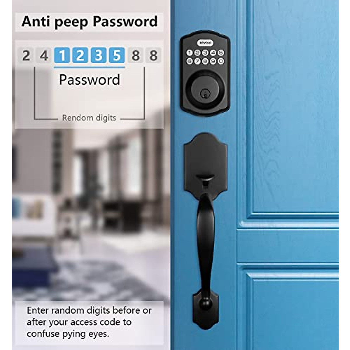 Revolo Electronic Keypad Deadbolt, Keyless Entry Door Lock, Keyed Entry, Auto Lock, Door Lock with Handle, Front Door Handle Sets, Anti-Peeking Password
