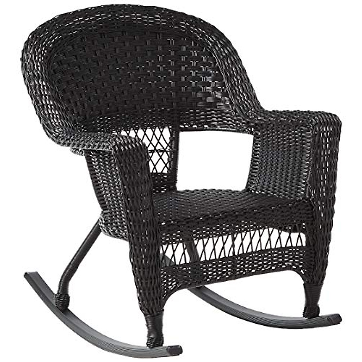 Jeco 3 Piece Rocker Wicker Chair Set, Black