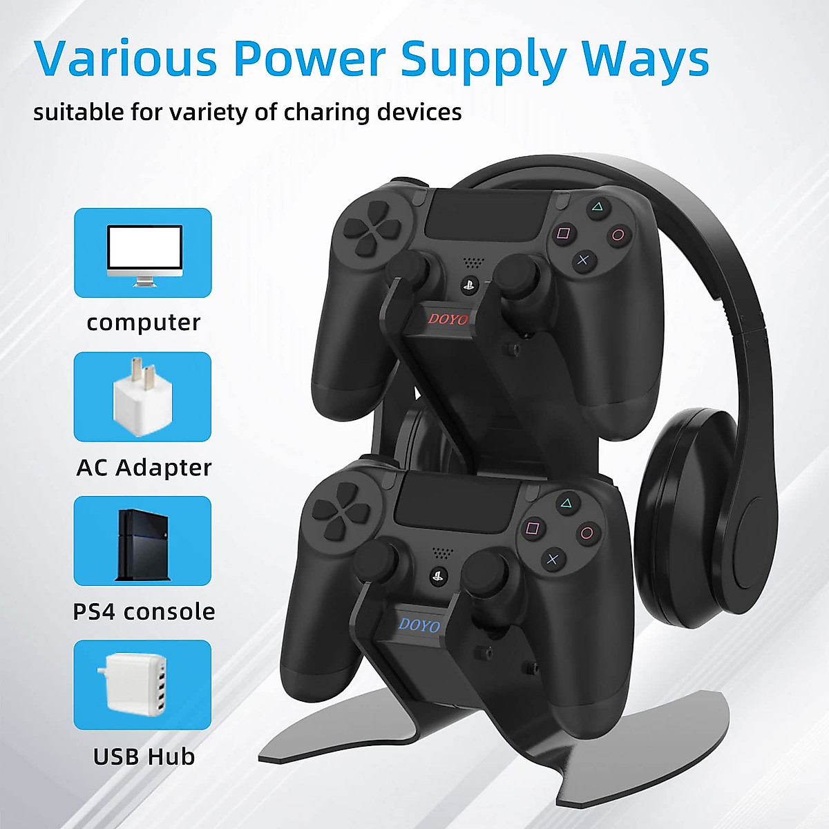 PS4 Controller Charger, PS4 Charger Stand, USB Charging Dock Station for ps4 Fast-Charging Port with LED Indicators for PlayStation 4 /PS4/PS4 Slim/PS4 Pro Controller