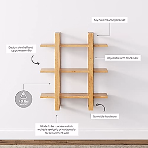 Nathan James Floating Wall Book Shelves, 3-Tier Display Shelf, Decorative Modular Shelf in Solid Wood for Bedroom, Nursery, Bathroom or Kitchen