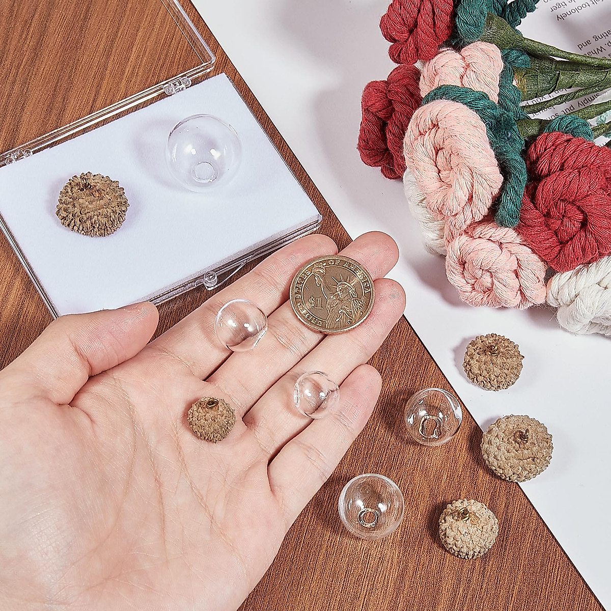 CHGCRAFT 5 Sets 5 Style Acorn Glass Ball Pendants Empty Clear Glass Globe Vial Pendants Wish Bottle Charms with Caps for Necklace Earring Making, Length 26mm to 40mm