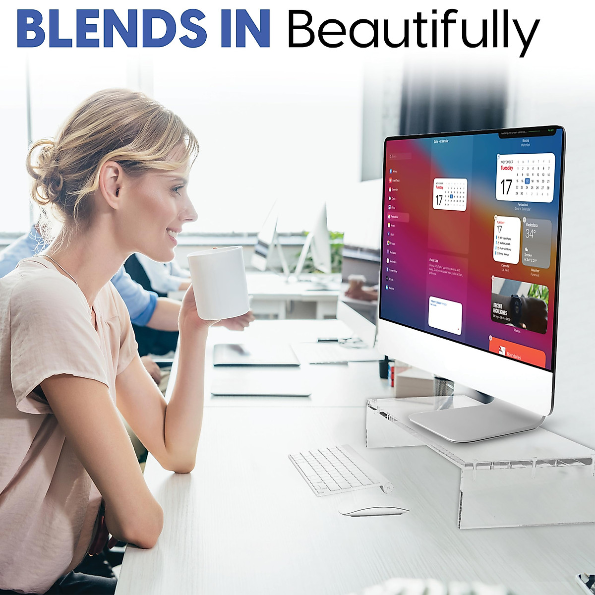 Mammoth DuraClear Acrylic Monitor Stand Riser - 3.5" Elevation and 20" Wide Computer Monitor Stand - Elevate Monitor & Organize Your Workspace