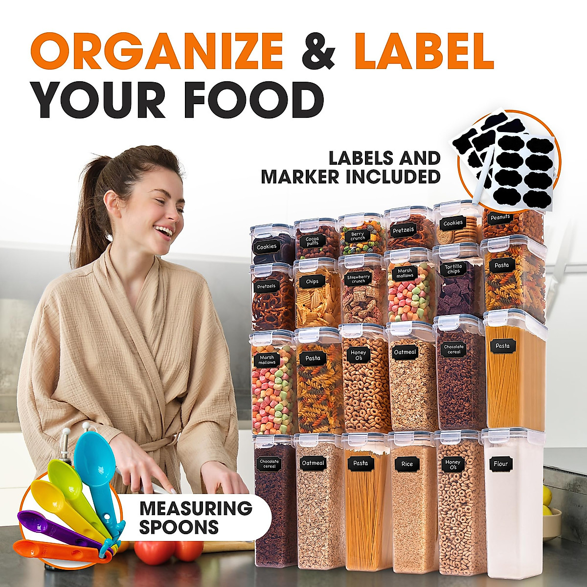 Cheer Collection Airtight Food Storage Containers Set of 24, Pantry Organizers and Storage, Stackable Food Storage Containers with Lids, Dry Food Storage Containers for Flour, Sugar, Pasta & More