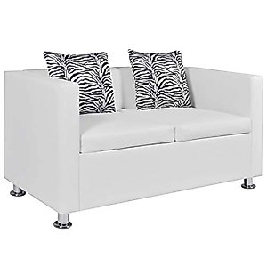 YUUIKLLE Sofa 2-Seater, Sofa Bed with Armrest, Modern Black Faux Leather Love Seats Futon Sofa Loveseat Living Room Office Couch Small Space，Artificial Leather White