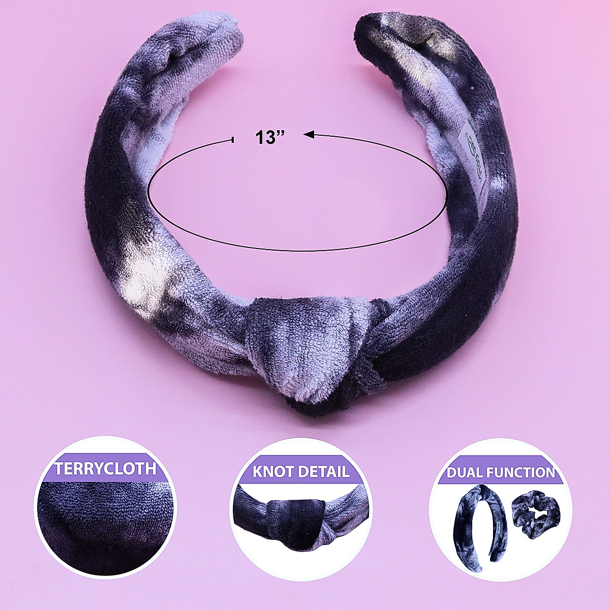 FROG SAC Spa Headband for Washing Face, Teen Girls Tie Dye Terrycloth Skincare Headbands and Wristbands, Soft Facial Makeup Towel Head Band, Skin Care Girl Hair Accessories