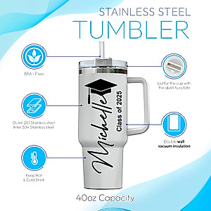 Hyturtle Personalized Graduation Tumbler Class Of 2025 - Graduation Gifts For Her - Grad Inspirational Gifts For College High School Masters Degree - Stainless Steel Travel Coffee Cup 40oz With Lid