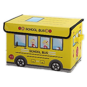 MMIAOO School Bus Pattern Toy Storage Organizer,Foldable Storage Box Organizer,Kids Toy Chest, Light Toy Chest with Lid Handles for Kids, Nursery, Closet, Bedroom, Playroom (Yellow)
