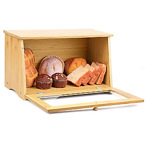 HOMEKOKO Wood Bread Box for Kitchen Counter, Single Layer Bamboo Large Capacity Food Storage Bin (NATURAL)