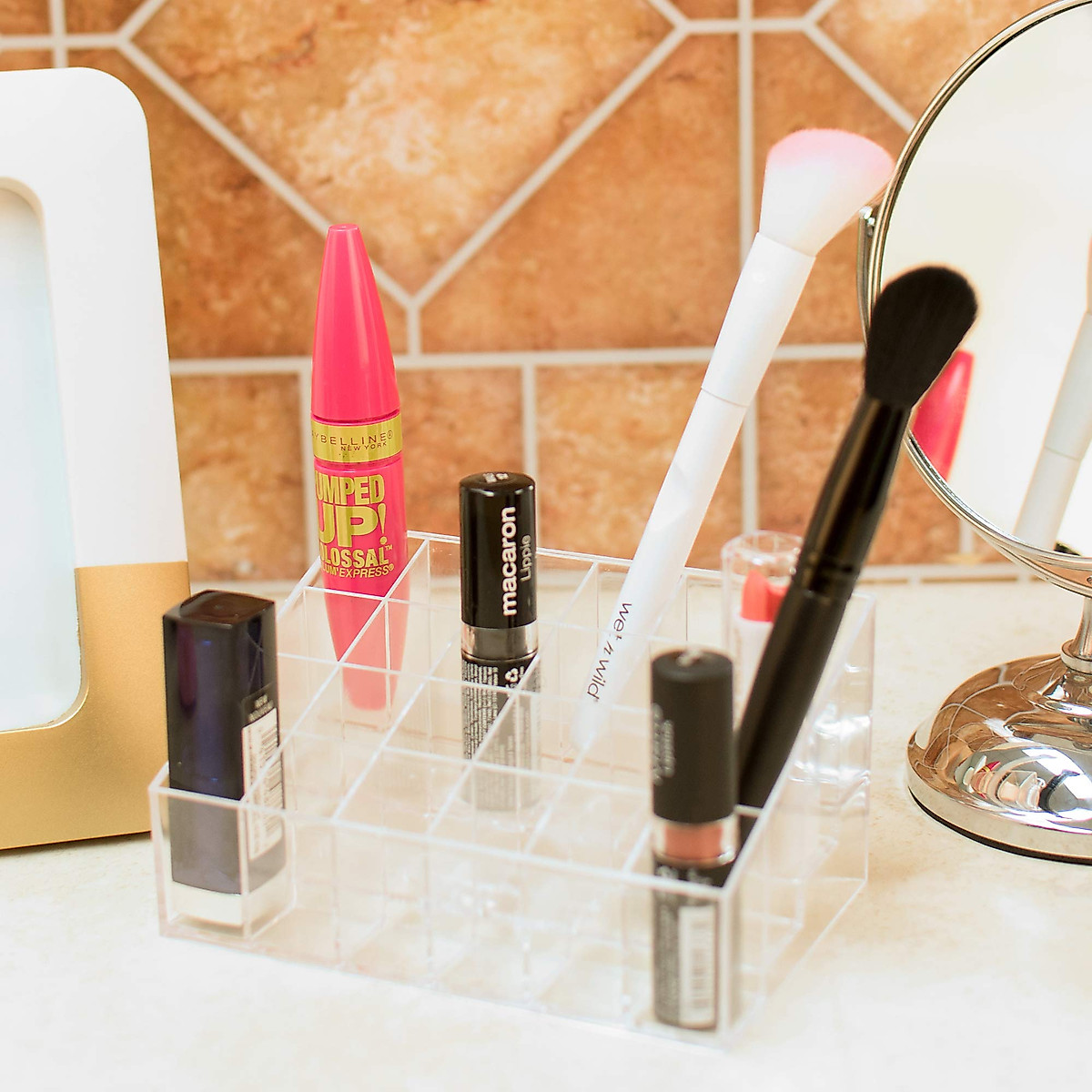 Super Z Outlet Transparent Cosmetic Makeup Organizer for Lipstick, Brushes, Bottles, and More. Clear Case Display Rack Holder