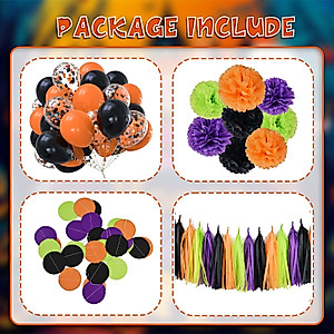 Halloween Party Decorations - Hocus Pocus Trunk Or Treat Car Decorations Kit for SUV Orange Black Purple Green Tissue Pom Pom Tassels Garlands Balloons for Halloween Birthday Baby Shower Decorations