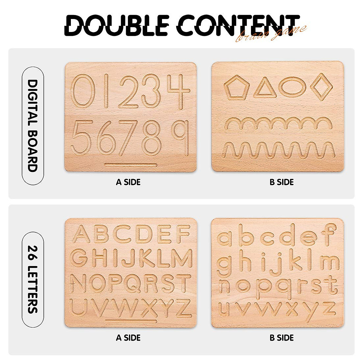 JETM·HH My First Learn to Write Wooden Number Tracing Board Preschool Handwriting Practice for Kids Age 3 4 5 Double-Sided Learning to Write ABC Educational Toy Game Fine Motor Montessori Gift