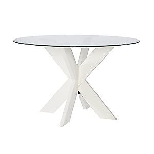 Powell White Wood Glass Top Parnell X Base Dining Table