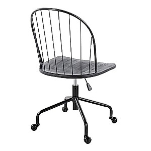 LumiSource Riley Adjustable High Back Office Chair, Farmhouse Style, Black Wooden Desk Chair with Wheels, Arm Rest, Recliner, 18 lbs, 27.5"L × 27.5"W × 38.5"H