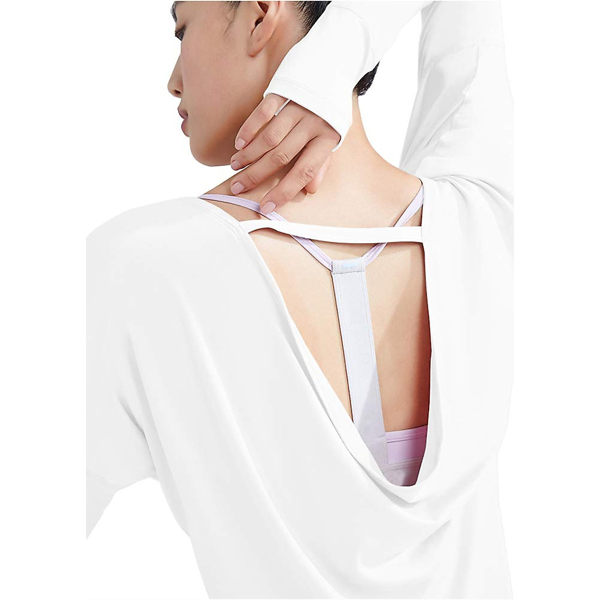 Bestisun Long Sleeve Yoga Tops Loose Backless Yoga Shirts Womens Gym Yoga Clothes Long Sleeve Activewear Tunic Workout Tops for Women Loose fit White M