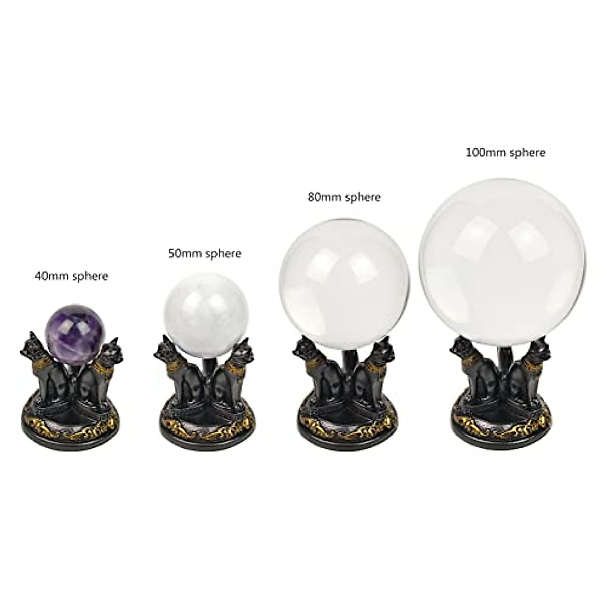 OmyLens Bast Bastet Cats Crystal Ball Stand Sphere Display, Natural Healing Feng Shui Glass Orb Holder Base Statue Decoration, for 40mm-80mm Ball