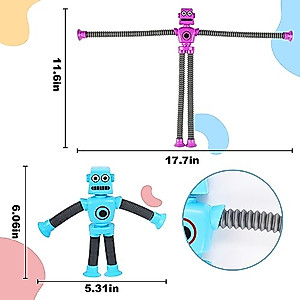 GOHEYI 4 Pack LED Pop Tubes Robot Toys, Telescopic Suction Cup Robot Toys, Robot Fidget Toys for Kids, Sensory Toys for Autistic Children, Gifts for Boys Girls