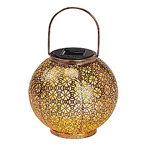 Lights4fun, Inc. 7.5” Bronze Metal Moroccan Solar Powered LED Outdoor Garden & Patio Lantern Light