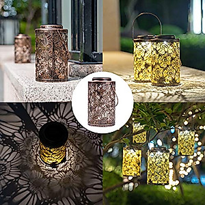 Solar Lanterns Outdoor Hanging - Garden Solar Lights Metal Outdoor Lantern 2 Pack Decorative Garden Table Lights Solar Powered SUNWIND 2 Pack for Porch, Patio, Home (Flower)