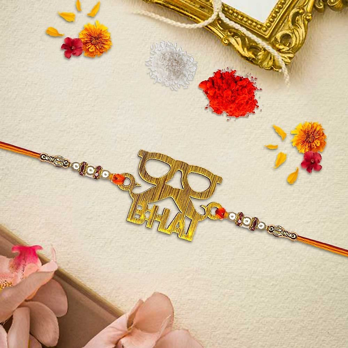 USA HOUSE Set of 1 Rakhi for Brother, Rakhi Bracelet Brother and Rudraksha Designing Rakhi, Raksha Bandhan Rakhi Gift, Wrist Bands for Loving Sibling/ Brother Sister, Father, & Friends, multicolored