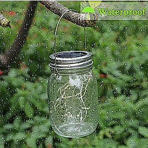 Solar Mason Jar Light Lids 10 Pack 20 LED Fairy String Light Inserts for Jars with Hangers Starry Lighting Waterproof Rust Resist for Patio Lawn Garden Wedding Lantern Decor No Jars (Warm White)