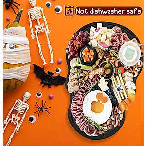 Halloween Charcuterie Boards,Black Skull Serving Trays and Platters, Wooden Cheese Board Candy Bowl Gothic Kitchen Dishes Halloween Party Day of The Dead Decor