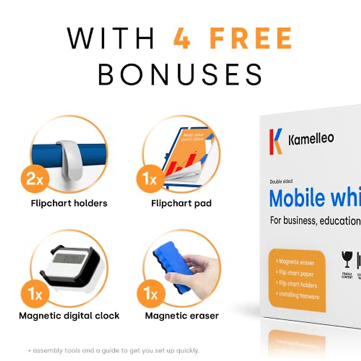 Rolling Magnetic Whiteboard 60 x 46 - Large Portable Dry Erase Board with Stand - Double Sided Easel Style Whiteboard with Wheels - Mobile Standing Whiteboard for Office, Classroom & Home