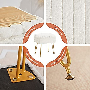 Soohow Faux Fur Vanity Chair - Storage Ottoman with Metal Legs, Perfect for Makeup Room, Living Room, Bedroom