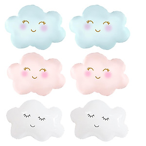 6PCS Cloud Balloons Foil Mylar Smile Cloud Balloons for Baby Shower and Birthday Party Decorations Supplies