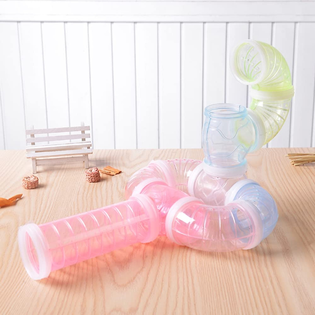 Honrane Pet Tunnel Collapsible Tube Toy Tunnel, Transparent Hamster Rat Squirrel Cage Tunnel Tube Climbing Toy Small Pet Supply Pink